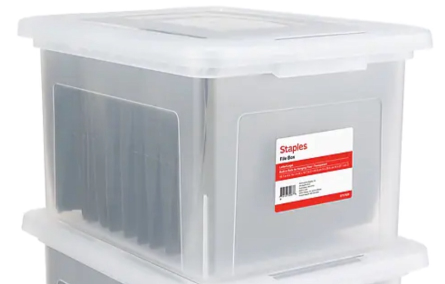 Case Of 4 ) Staples Hanging File Box, Snap Lid, Letter/Legal Size ...