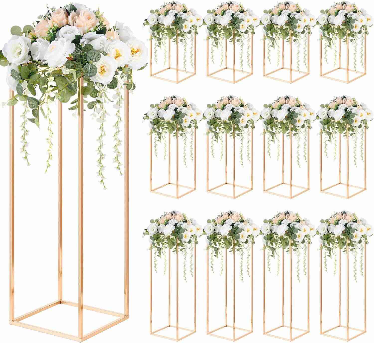 12 Pcs Pillar Rectangular Geometric Flower Rack for Event Party Decor