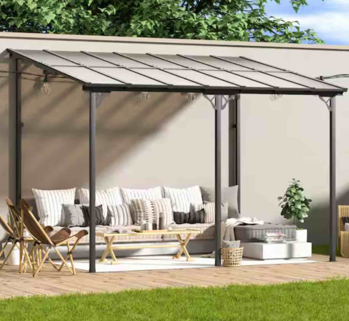 14 ft. x 10 ft. Outdoor Aluminum Wall-Mounted Gazebo Pergola for Patio ...
