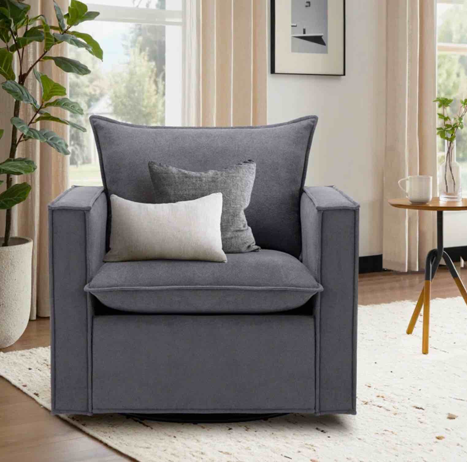 Louretha 34" Wide Fabric Upholstered Swivel Armchair