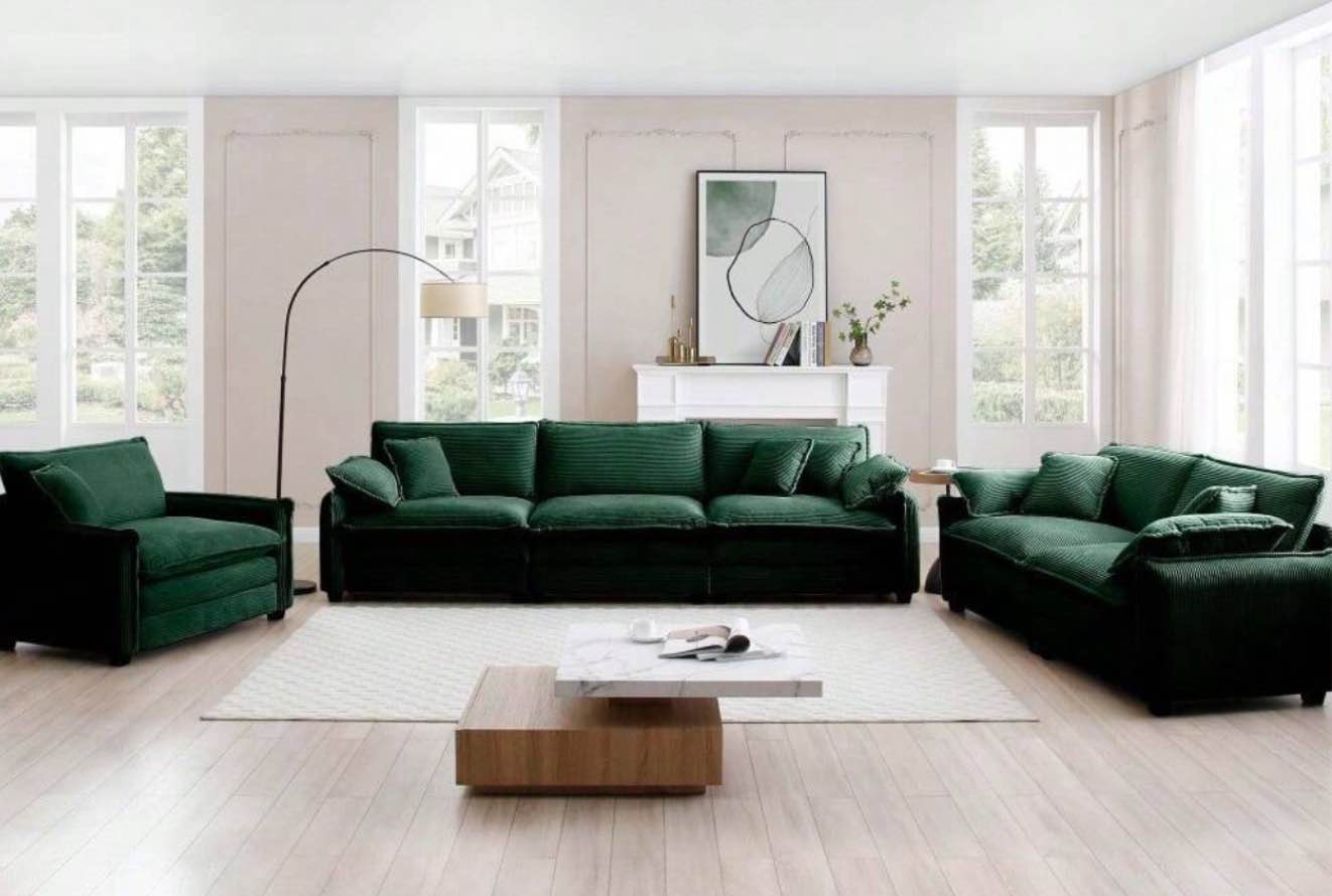 Modern Sectional Sofa Set with Plush Corduroy Fabric, Ergonomic Design ...
