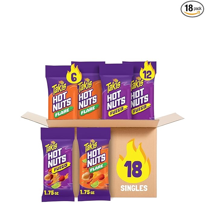 Takis Hot Nuts Fuego (12) and Flare (6) Double Crunch Spicy Peanuts ...