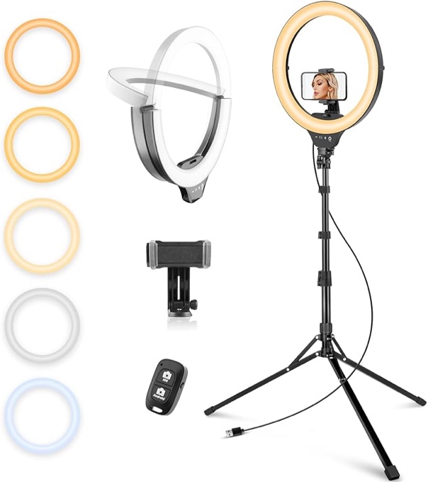 Eicaus 14'' Foldable Ring Light with 67'' Tall Phone Tripod, Selfie ...