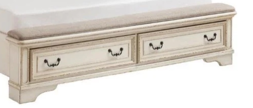 Realyn Collection B743-54S Queen UPH Bench Footboard in Chipped White