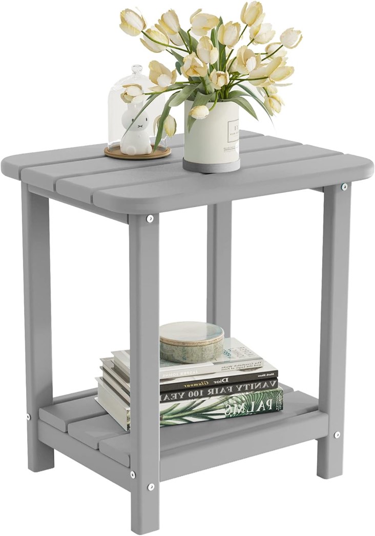 SERWALL Adirondack Table Outdoor Side Table- Gray Grey Double table-1 pack