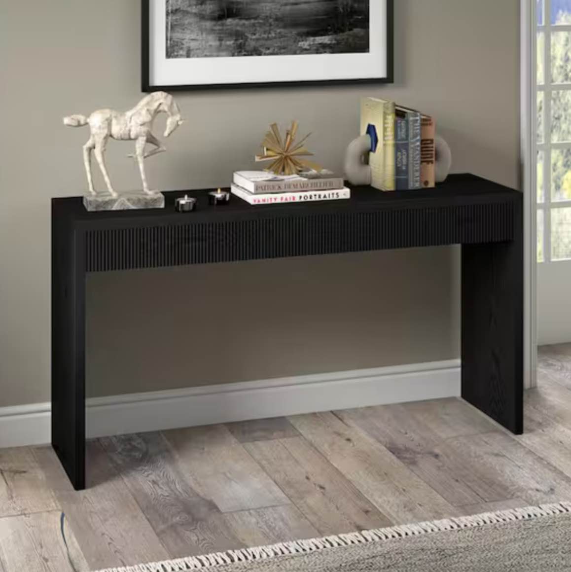 Lawrence 55 in. Black Grain Rectangle MDF Top Console Table