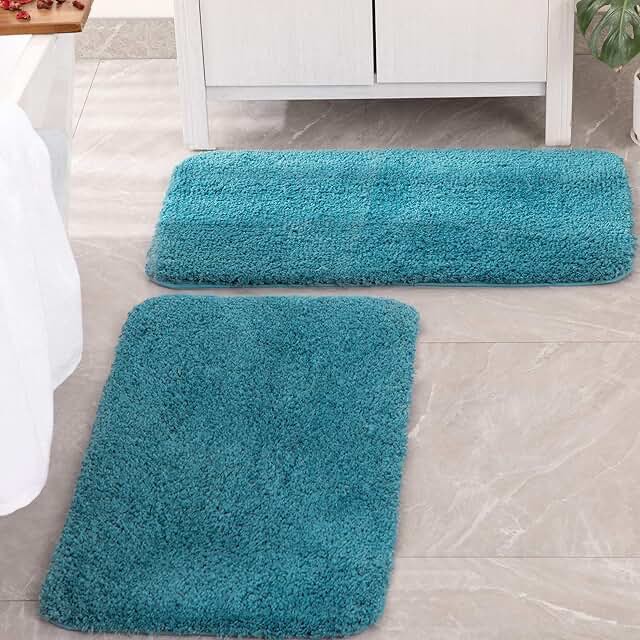 MIULEE Teal Bathroom Rugs Non Slip Bath Mat 24'' x 44'' Shaggy Soft ...