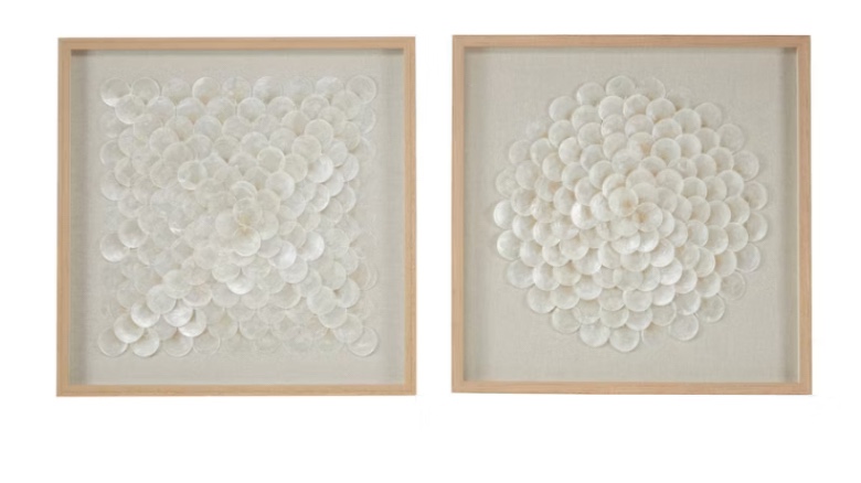 2 Piece Cream Shell Handmade Overlapping Shells Geometric Shadow Box ...