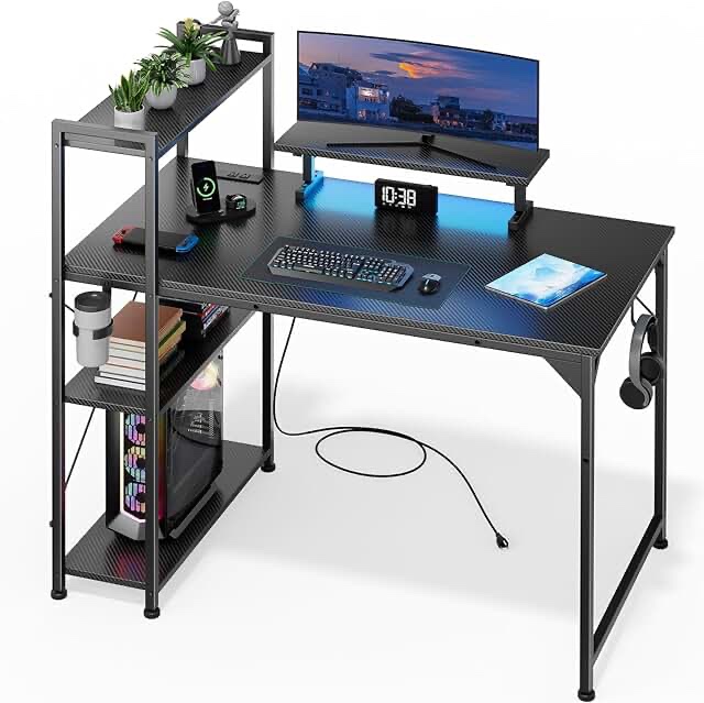 Yoobure Computer Desk with Power Outlets Fast Charging Type-C Included ...