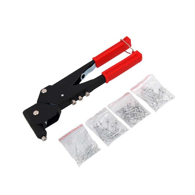 Swivel Head Rivet Gun Riveter With 4 Interchangeable Tips and 75 Rivets ...