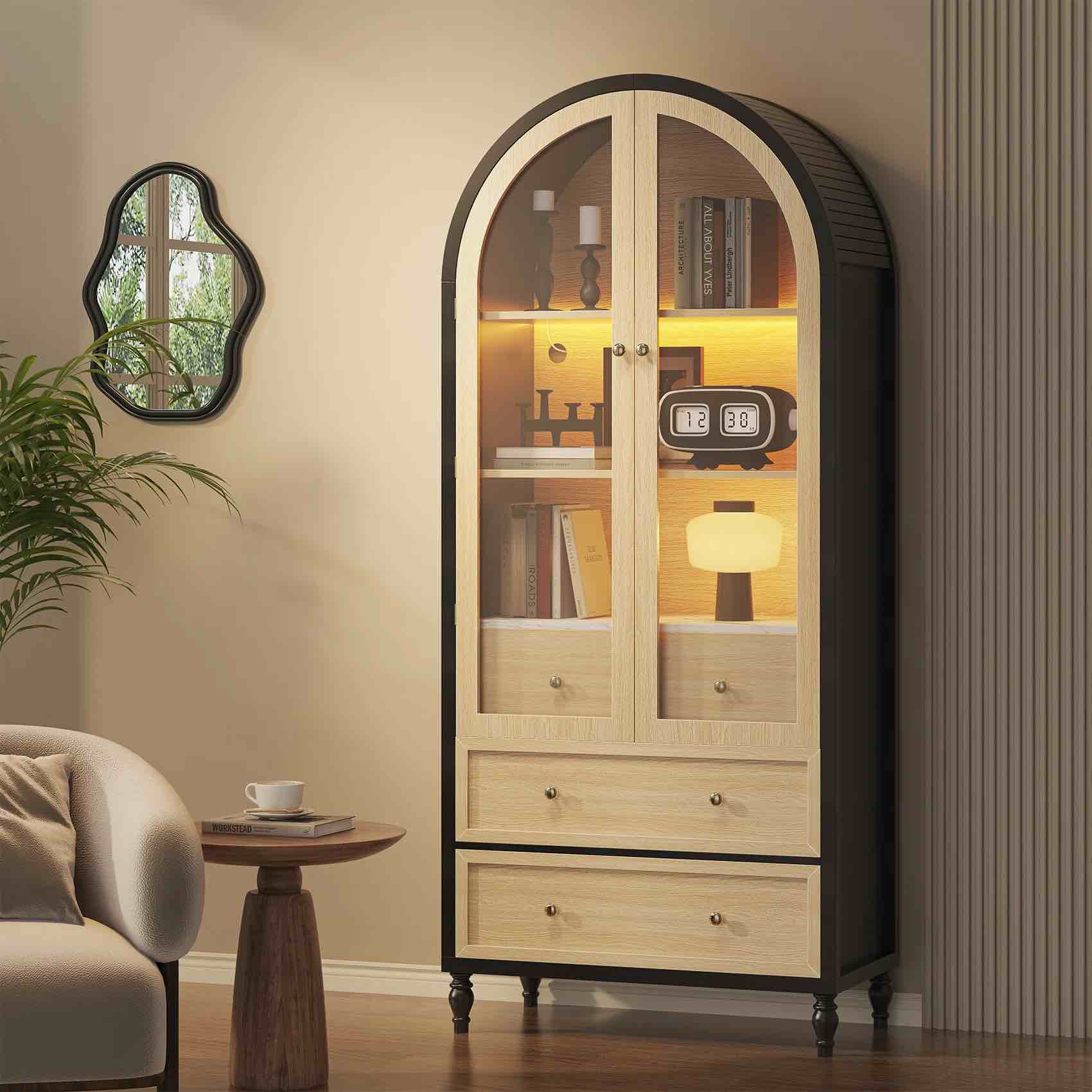 73 Inch Tall Arched Storage Cabinet With Doors Arched Pantry Led ...