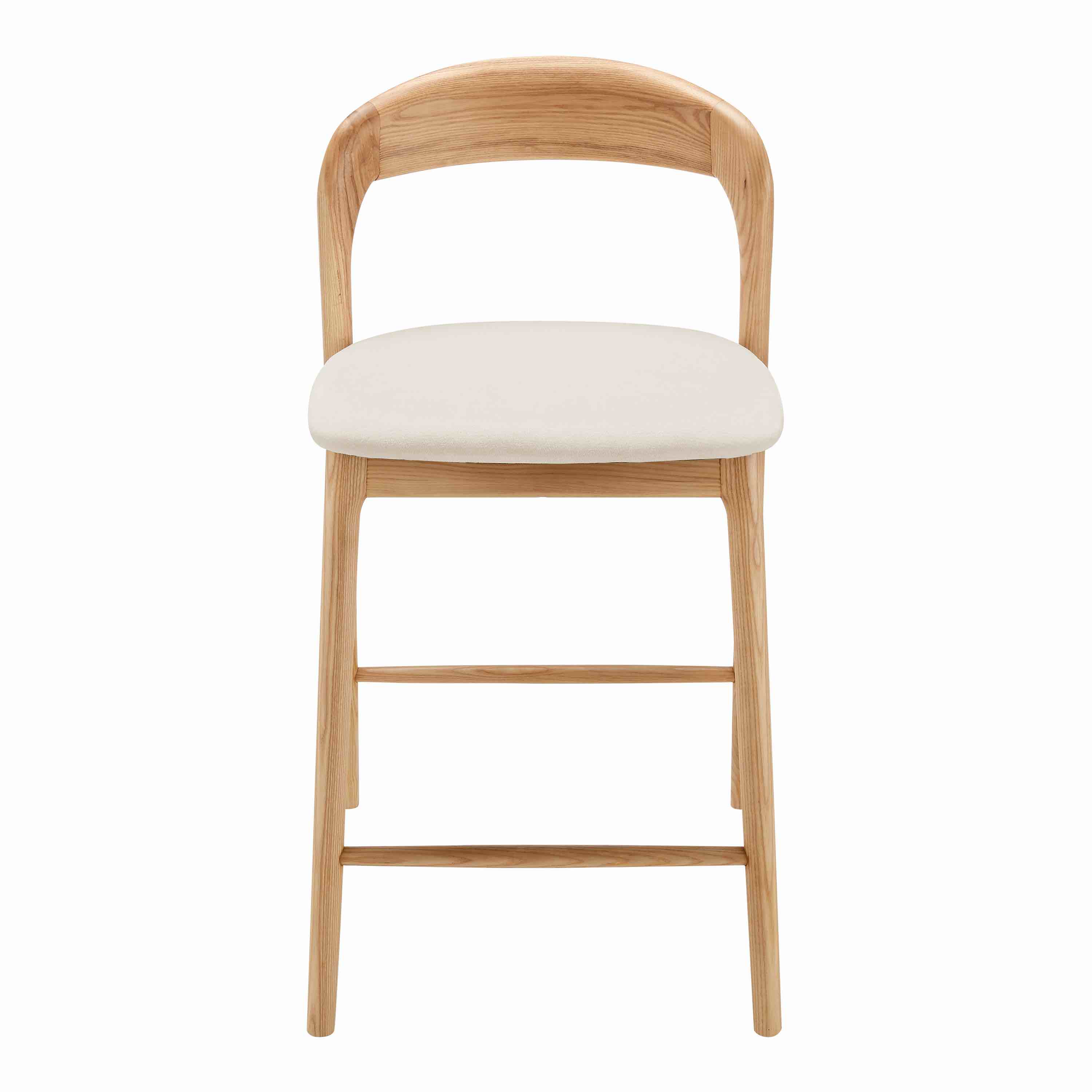 Estelle Counter Stool with White Fabric Seat and Natural Ash Wood Frame