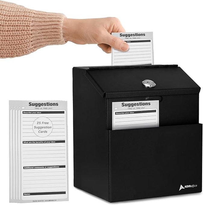 Adir Suggestion Box with Slot and Lock with 25 Comment Cards and Label ...