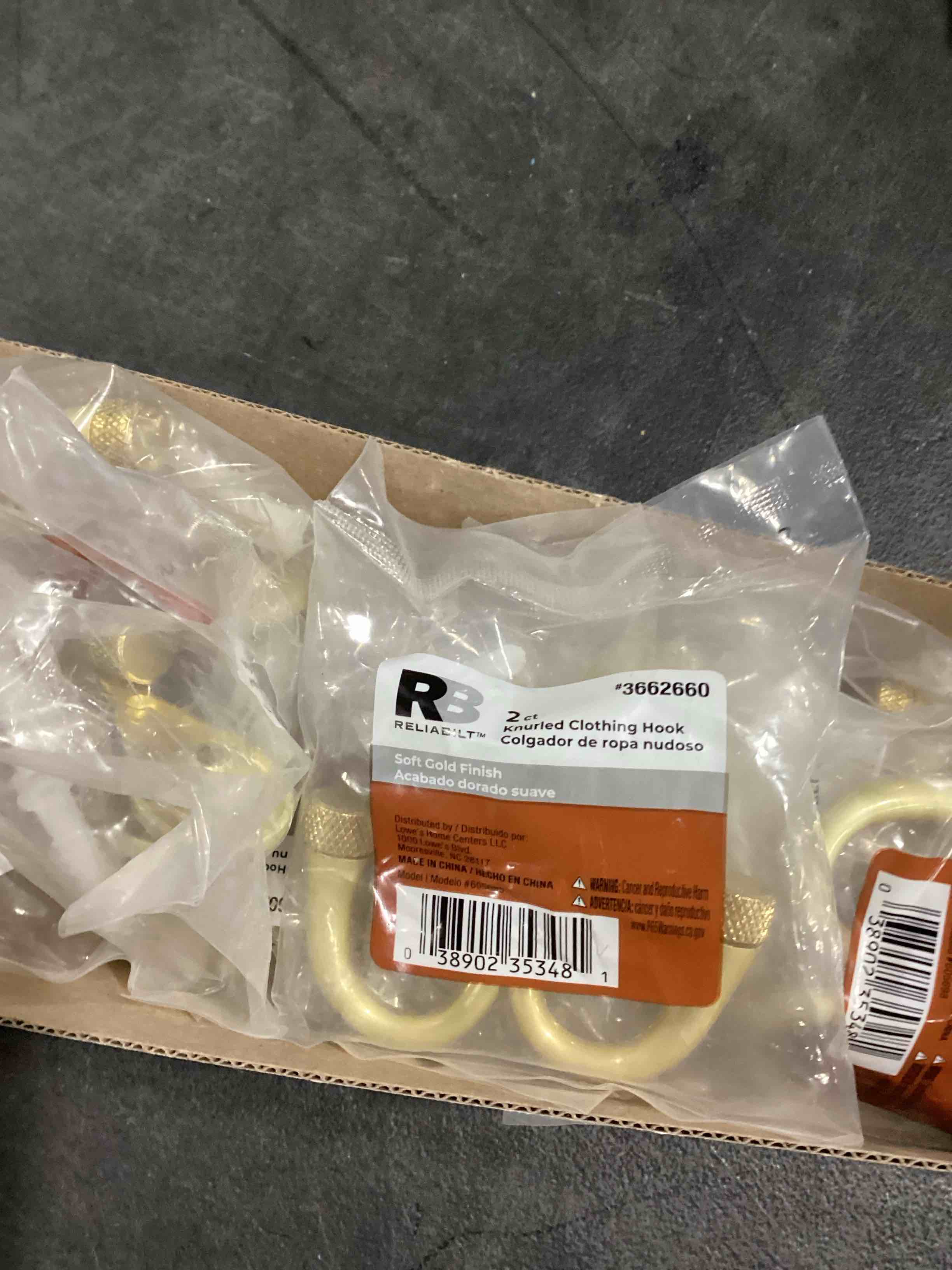 Reliabilt 2ct Knurled clothing Hook soft gold finish