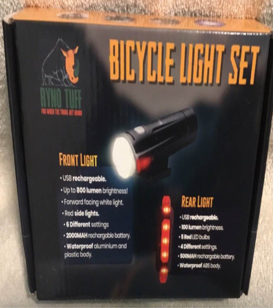 Ryno Tuff Rechargeable Waterproof Bike Light Set - 800 Lumens