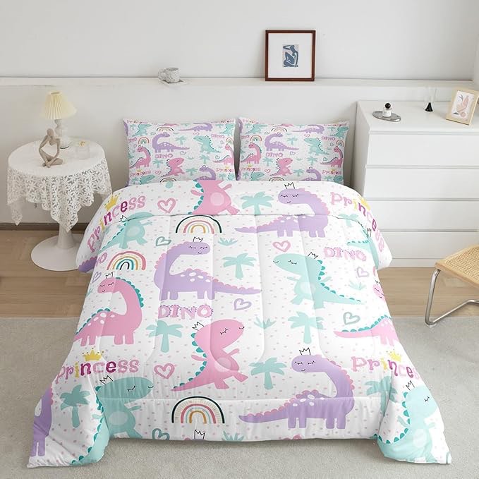 Erosebridal Girl Dinosaur Bedding Rainbow Twin Comforter Set for Girls ...