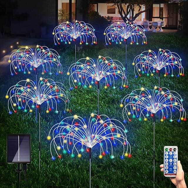 8 Modes Solar Outdoor Firework Lights Chritsmas Decorations 120LED ...