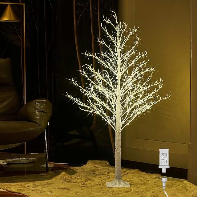 LITBLOOM Lighted White Tree Plug in 430 LED Fairy Lights 4FT, Twig Tree ...