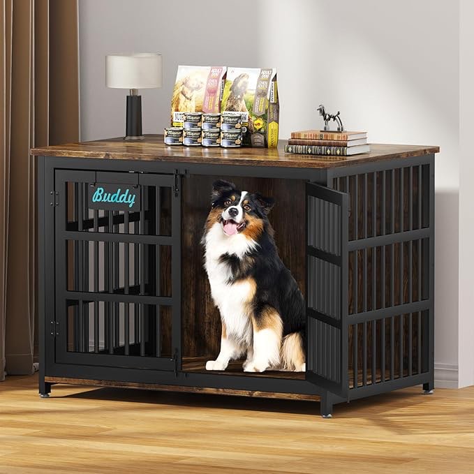 Crate Furniture with Name Tag, Heavy Duty Dog Kennel Indoor for Large ...