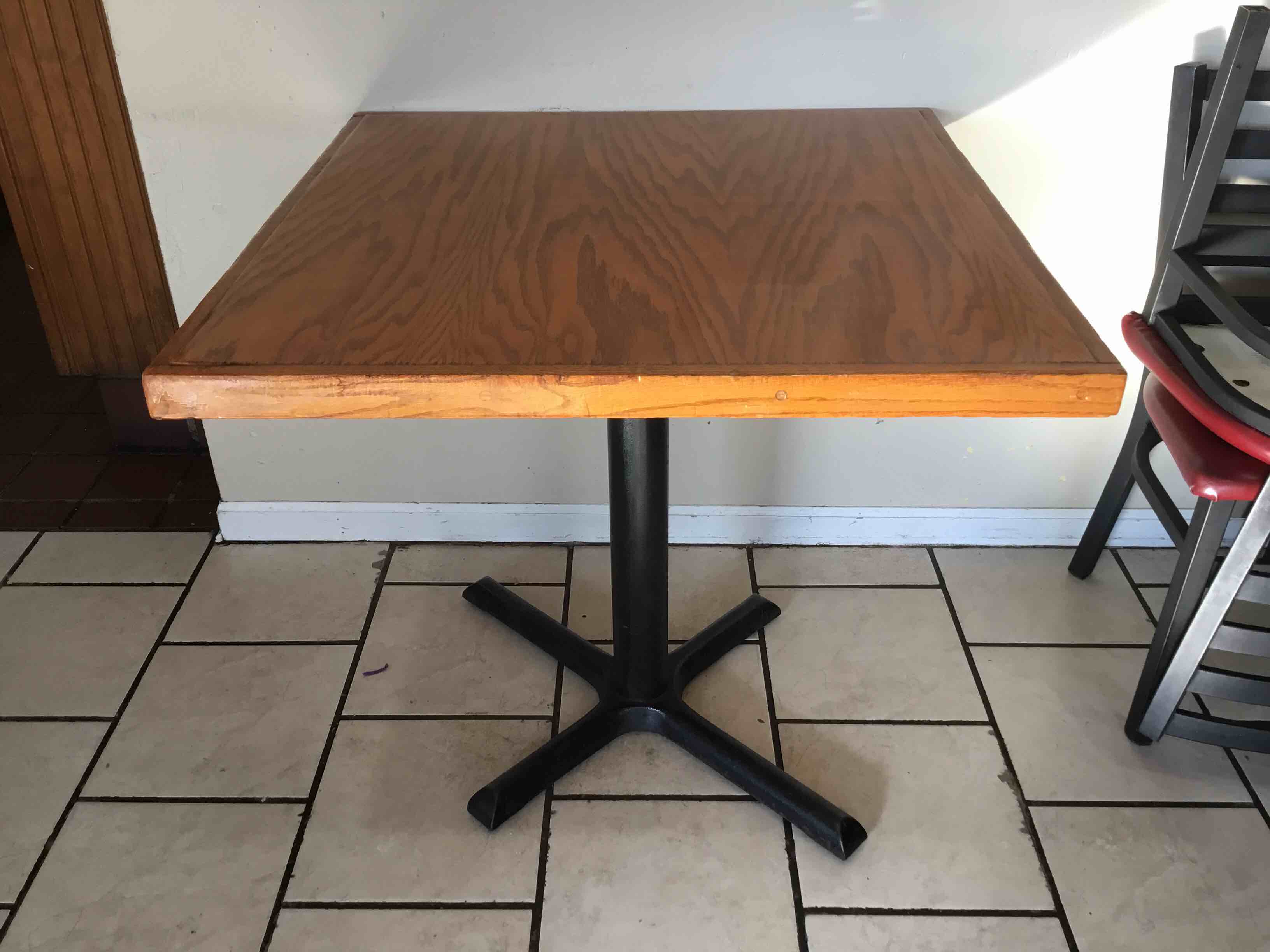 31.5-Inch Wood Grain Formica Top Standard Height Table