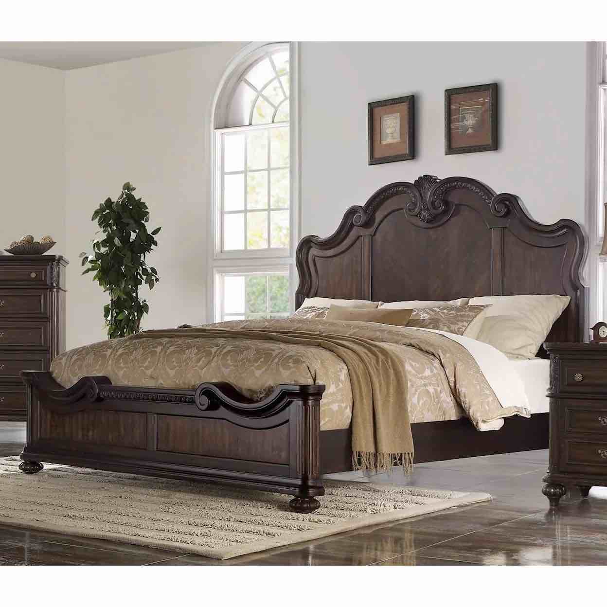Traditional King Panel Bed with Shaped Headboard