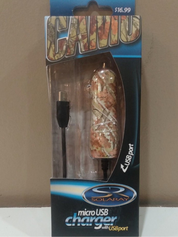SOLARAY MICRO USB CAR CHARGER WITH USB PORT CAMO DESIGN