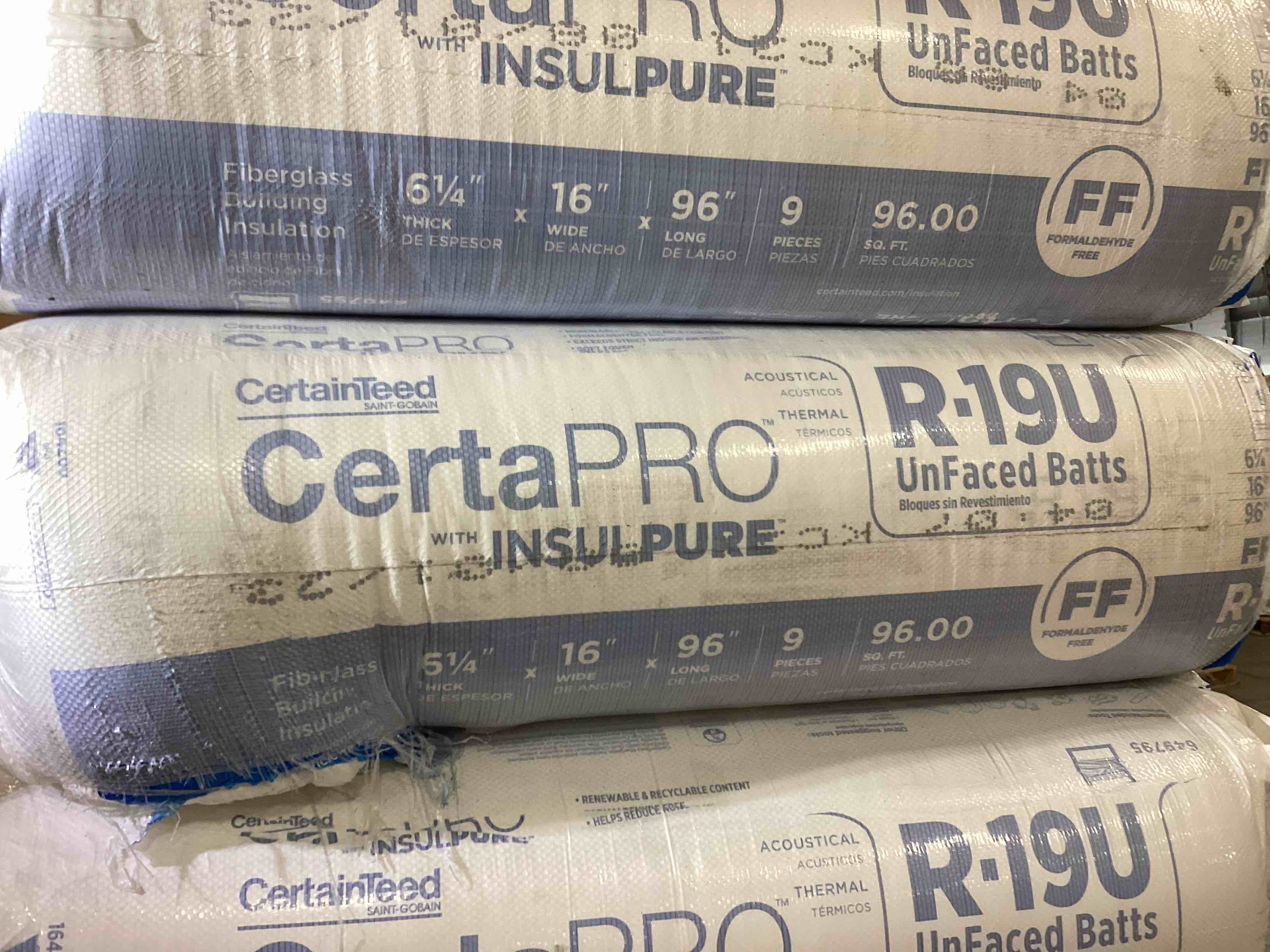 5 batts r19 unfaced 16” insulation your bid per batt