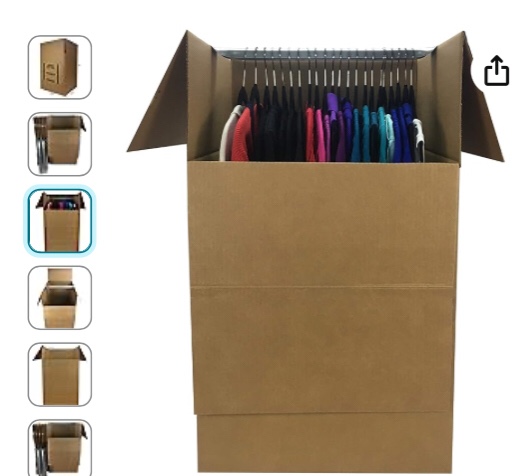 Wardrobe Clothing Moving Boxes with Bar, Brown, 3 Pack