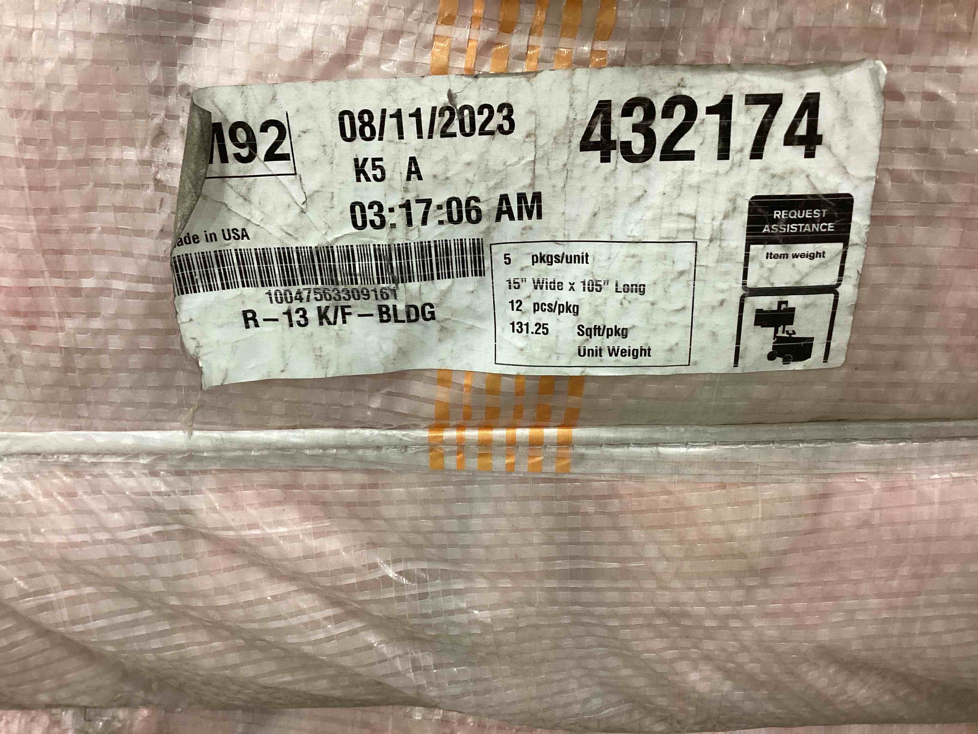 5 batts r13 15” unfaced insulation your bid per batt