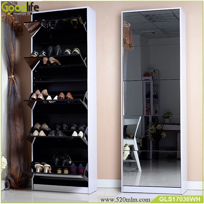 Organizedlife Mirror Shoe Cabinet, Wooden Shoe Organizer with 5 Tier ...
