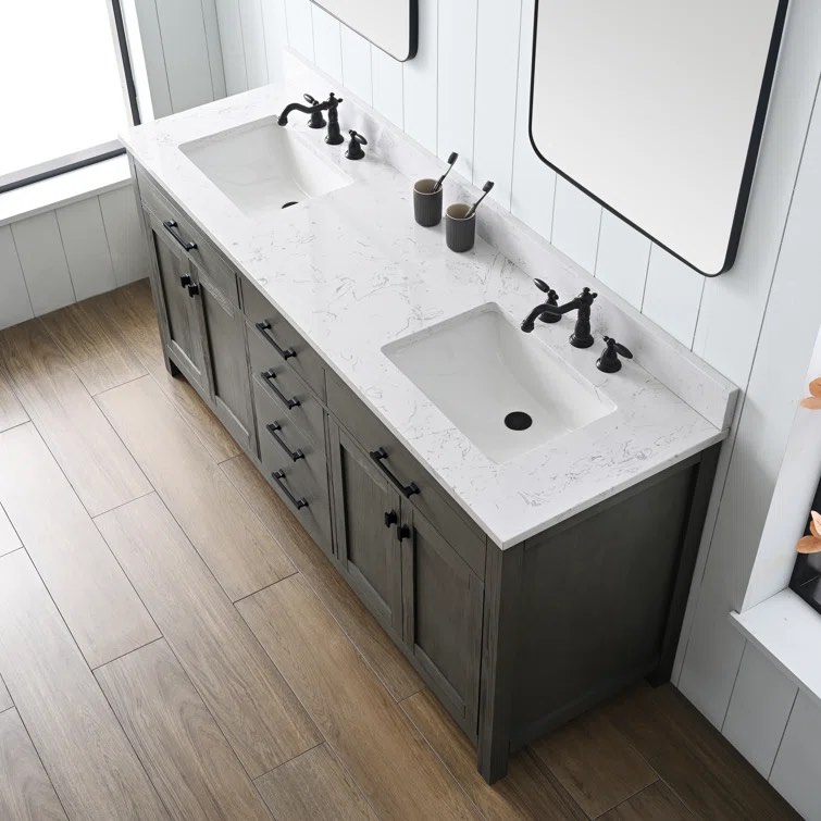 Basima 72'' Free Standing Double Bathroom Vanity with Blue Limestone Top