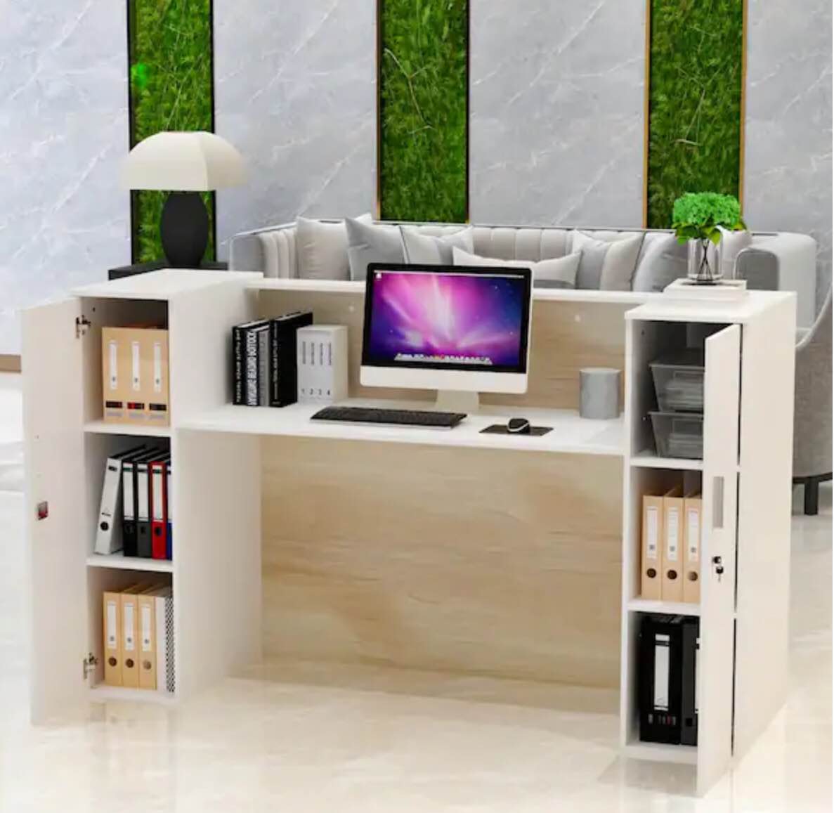 70.9 in. W White MDF Computer Desk with a Spacious Tabletop and 6 ...