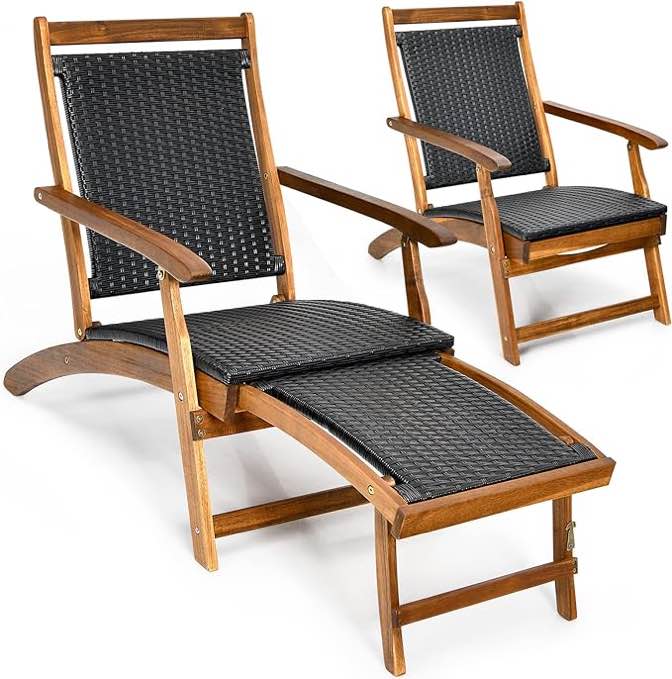 Acacia Wood Folding Chaise Lounge Chair, Patiojoy Outdoor Foldable Deck ...