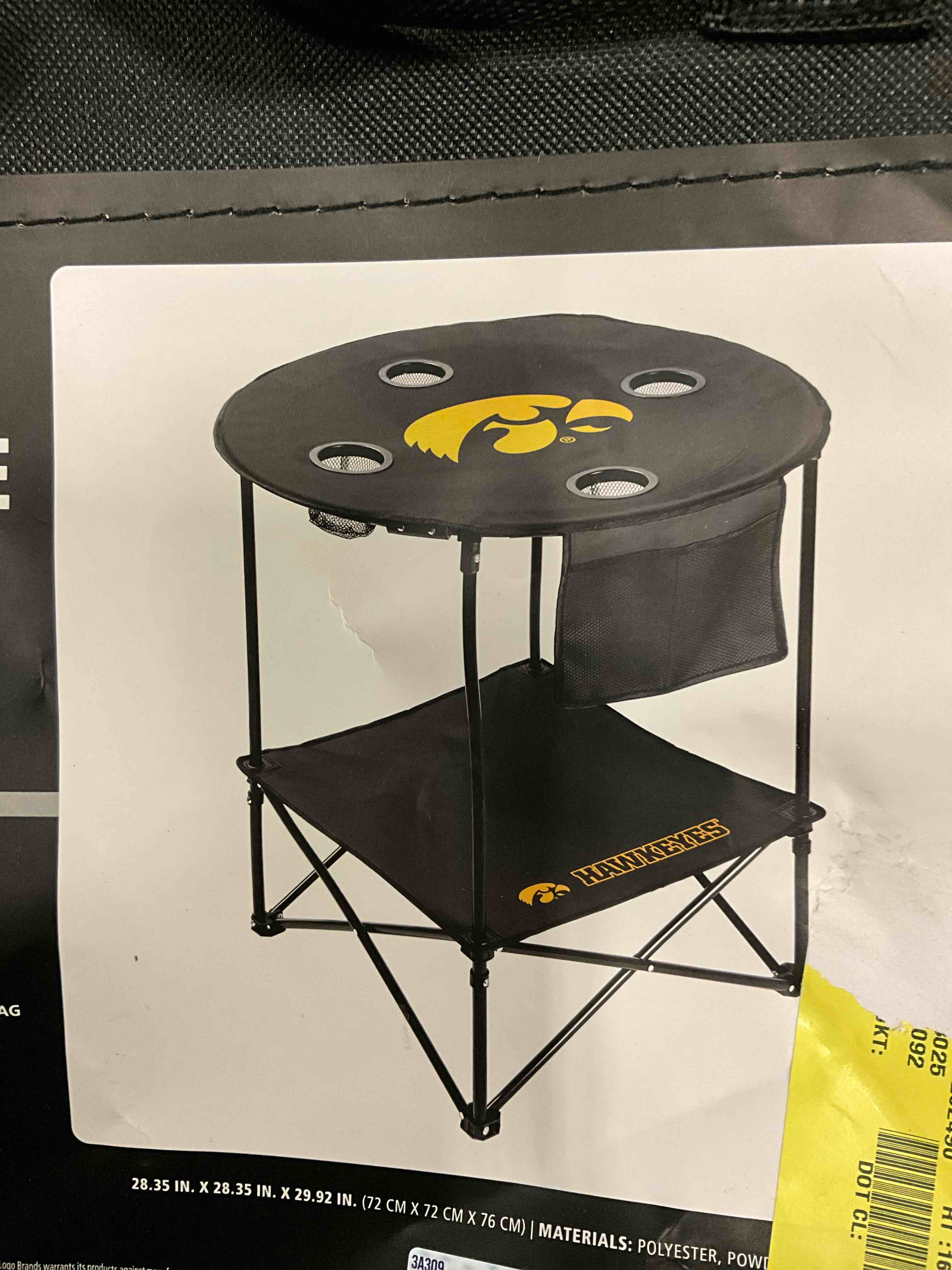 Iowa Hawkeyes XL Round Portable Table With Cup Holders And Bottom Shelf