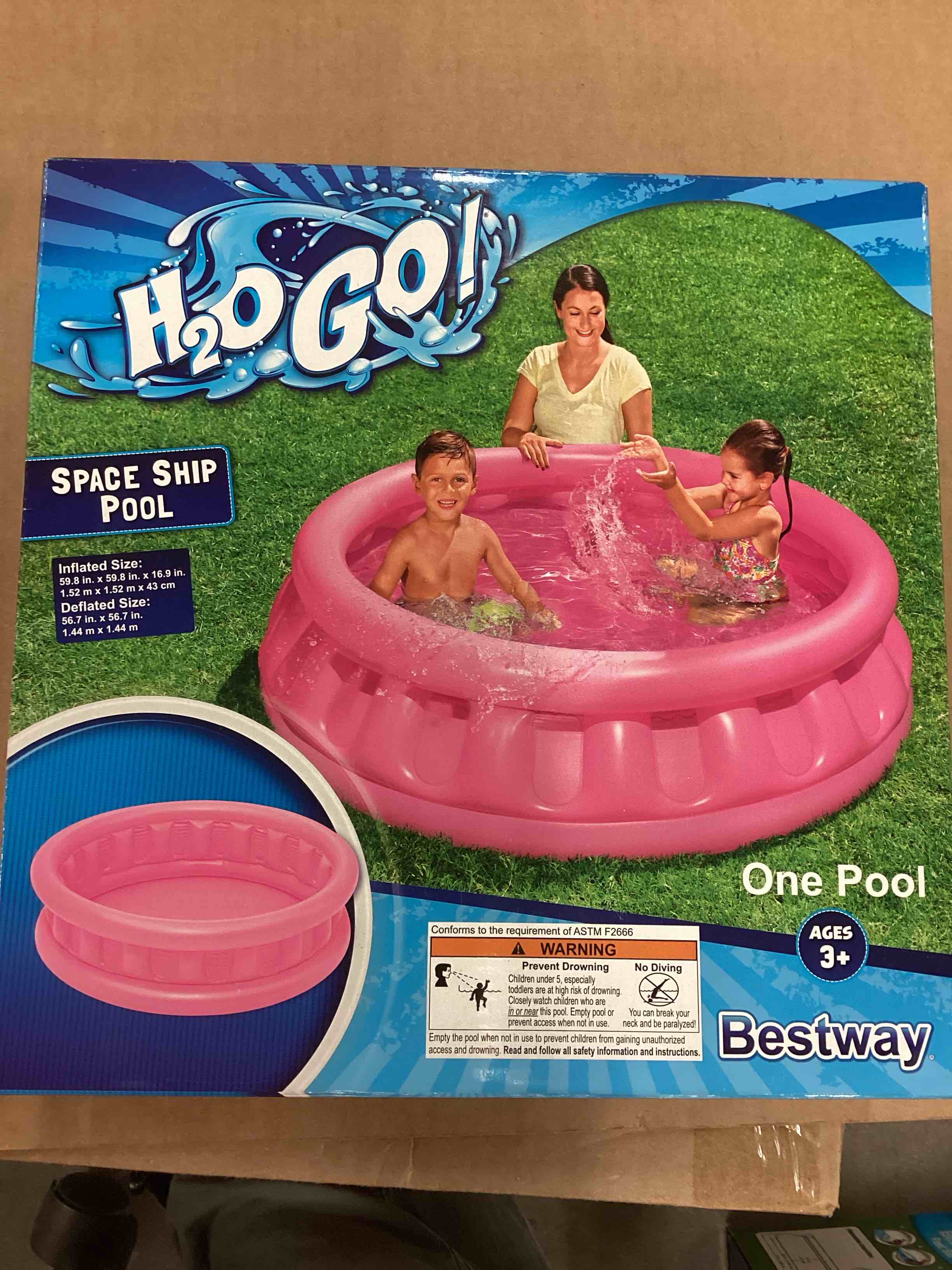 H2O GO! PINK SPACE SHIP POOL 60” X 60” X 16.9” DEEP, AGES 3+