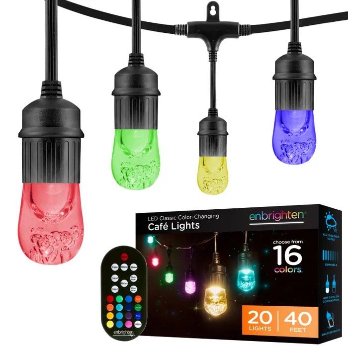 Enbrighten Seasons Color-Changing Classic LED Cafe Lights, 20 Bulbs ...