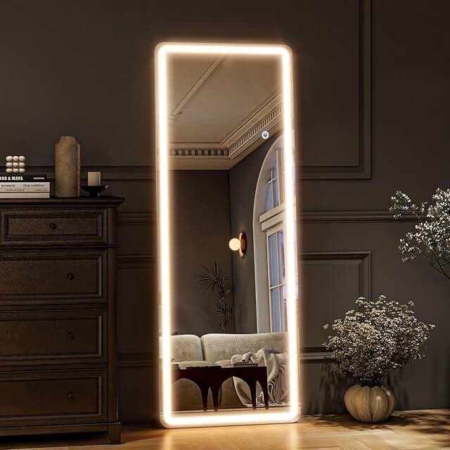 64x21 Inch LED Full Length Mirror with Lights, Black Frame Lighted ...