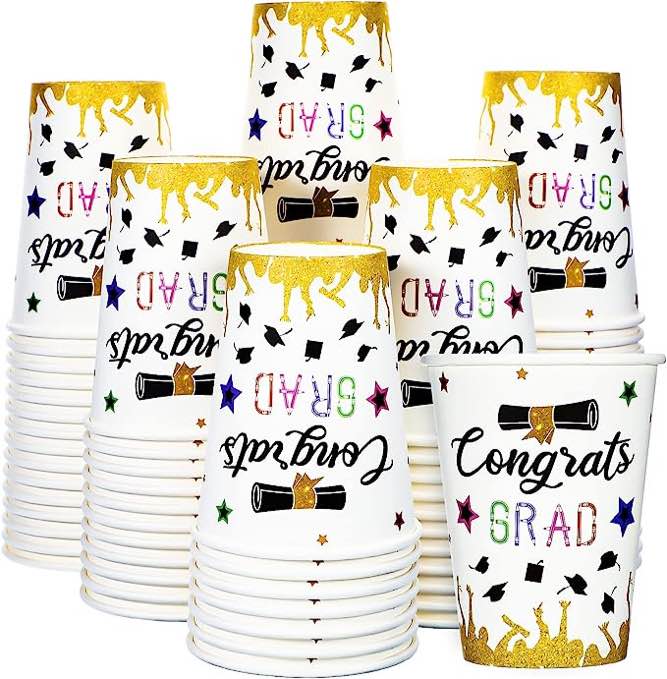 Yinder 80 Pcs Graduation Prom Disposable Paper Cups, 12 oz Graduation ...