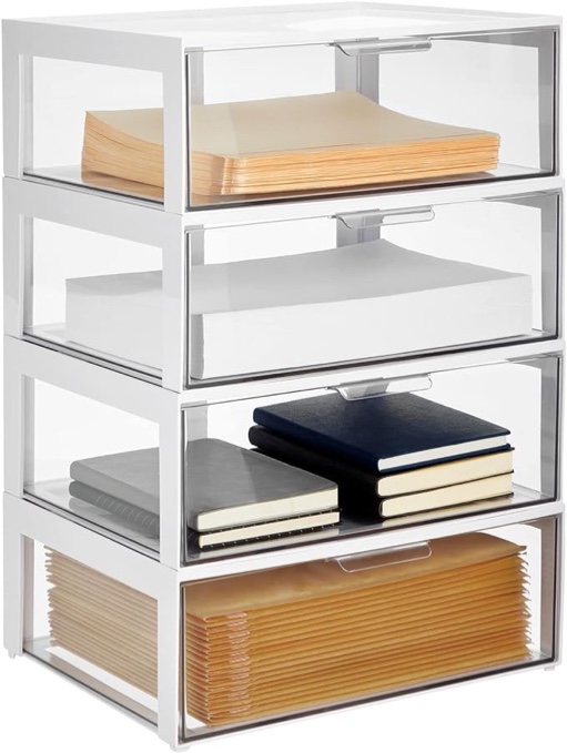 mDesign Plastic Stackable Office Storage Organizer Bin Containers with ...