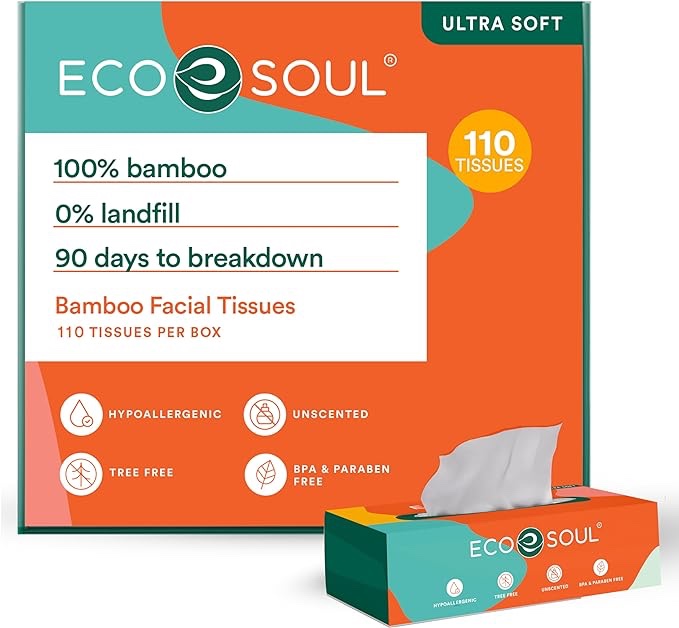 ECO SOUL 100% Compostable Bamboo Facial Tissues | Premium Tissue Box of ...