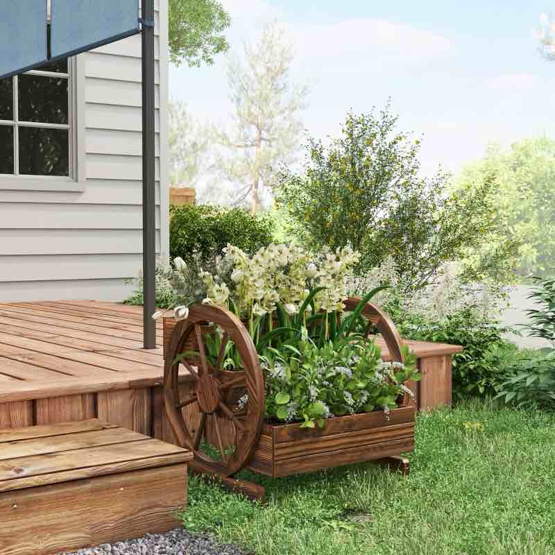 Outsunny Wooden Wagon Planter Box, 3-Tier Raised Garden Bed, for ...