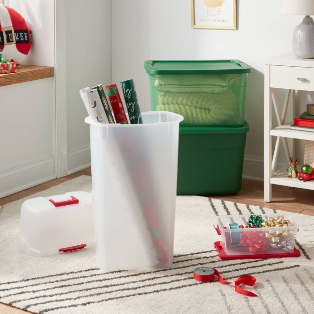 30" Clear Vertical Wrap Box - Clear Lid with Rocket Red Handle and ...