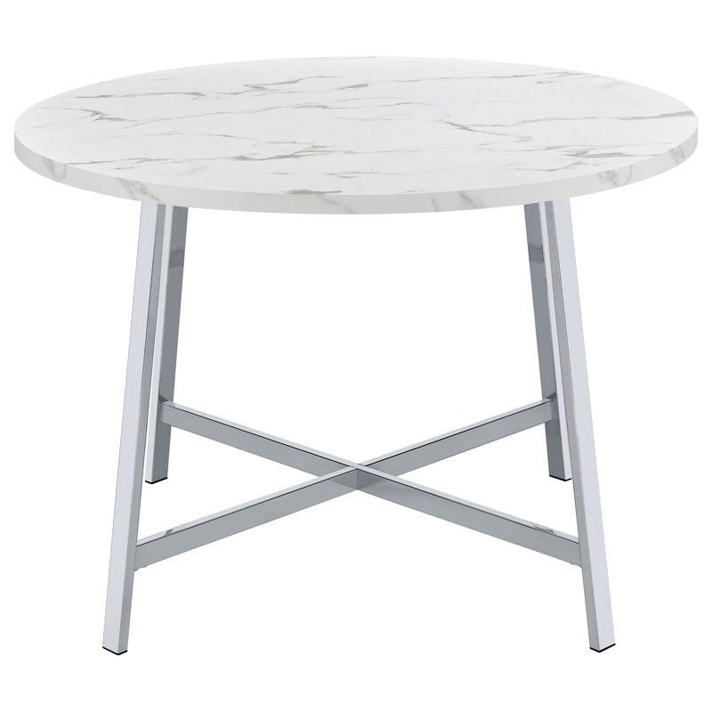 Akia Round Faux Marble Top Metal Base Dining Table