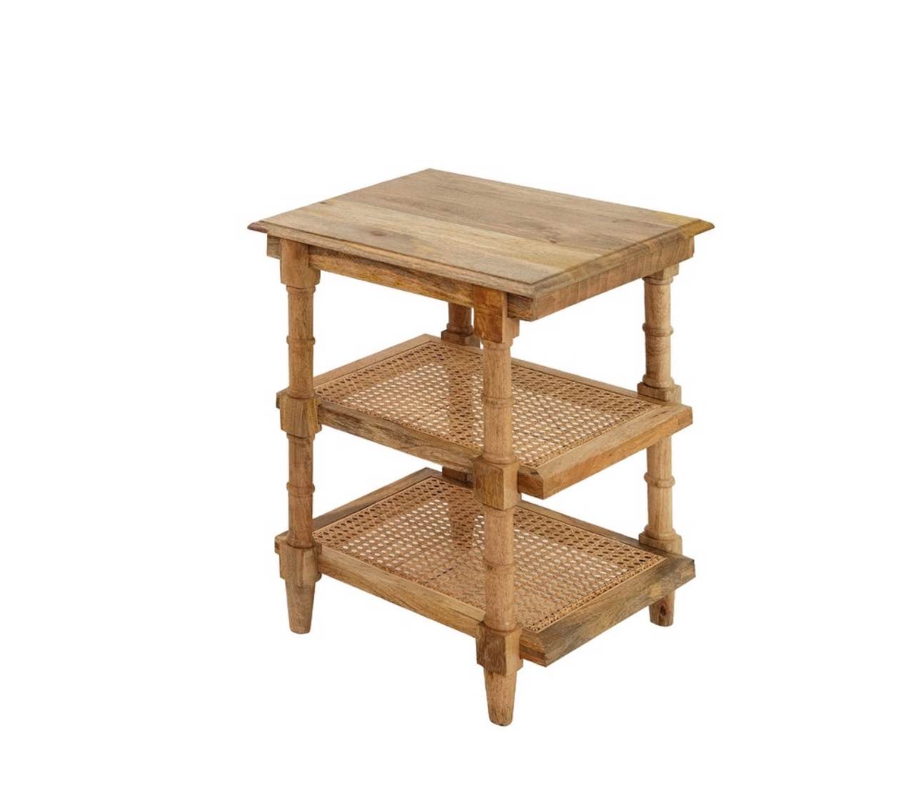 Carolina Living Chesterfield Wood & Cane 3 Shelf Side Table - Natural