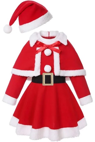 Kids Santa Costume Girls Christmas Dress with Santa Hat