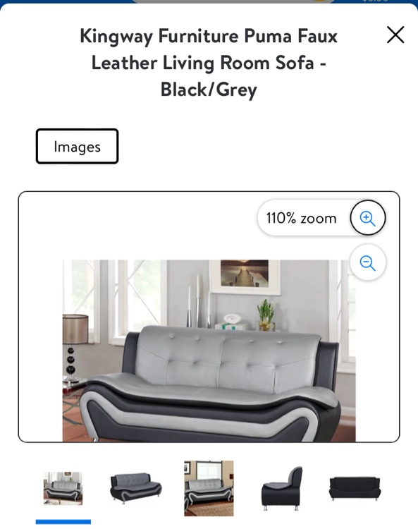 Kingway Furniture Puma Faux Leather Living Room Sofa - Black/Grey