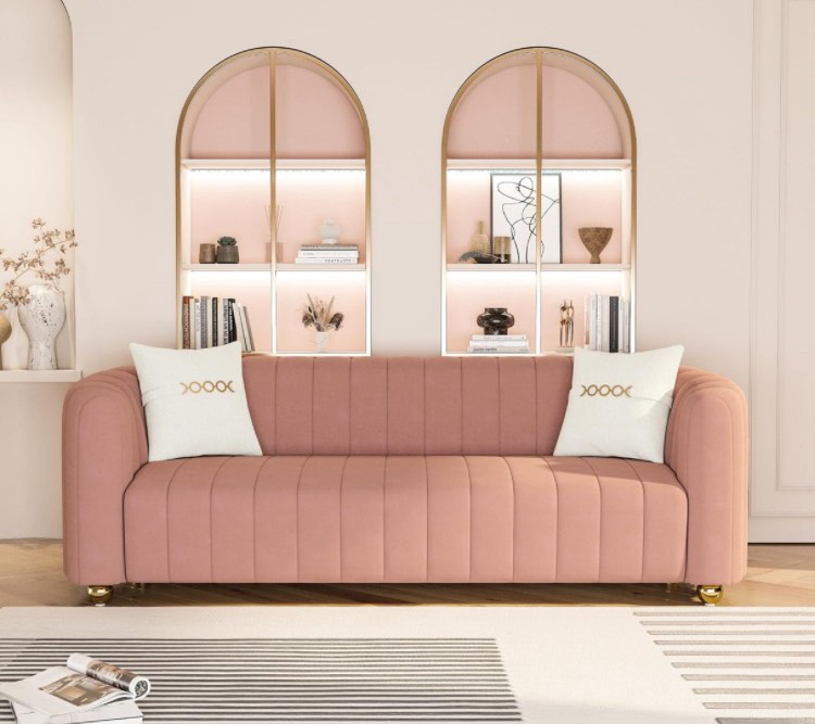 Modern Velvet Cute Pink Couch for Living Room, 83.46" Curved Pink ...