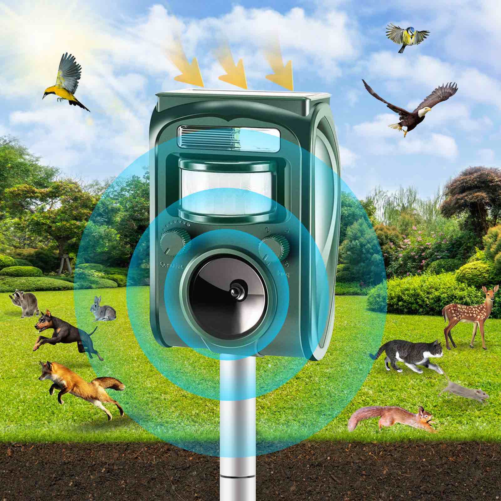 Ultrasonic Animal Repellent,Solar Powered Animal Repeller Outdoor Cat ...