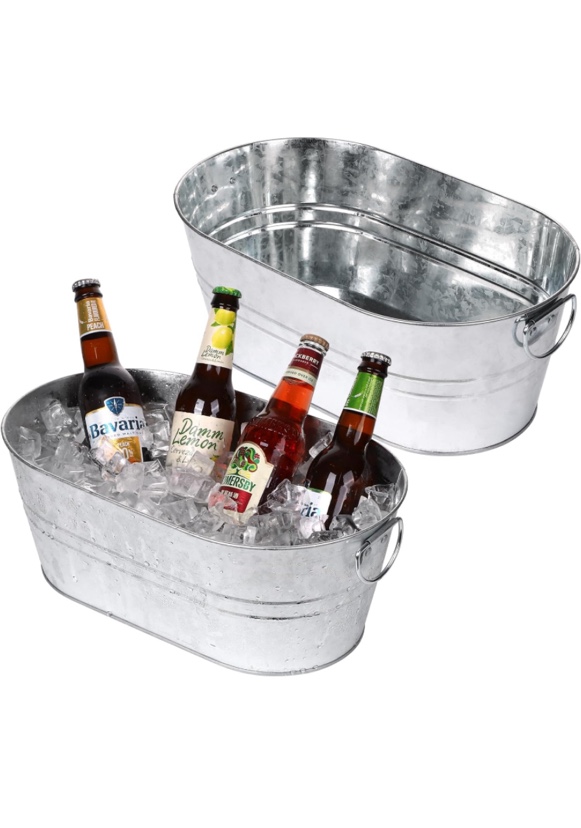 Galvanized Tub Beverage Tubs, 2pcs Metal Ice Buckets for Cocktail Bar 3 ...