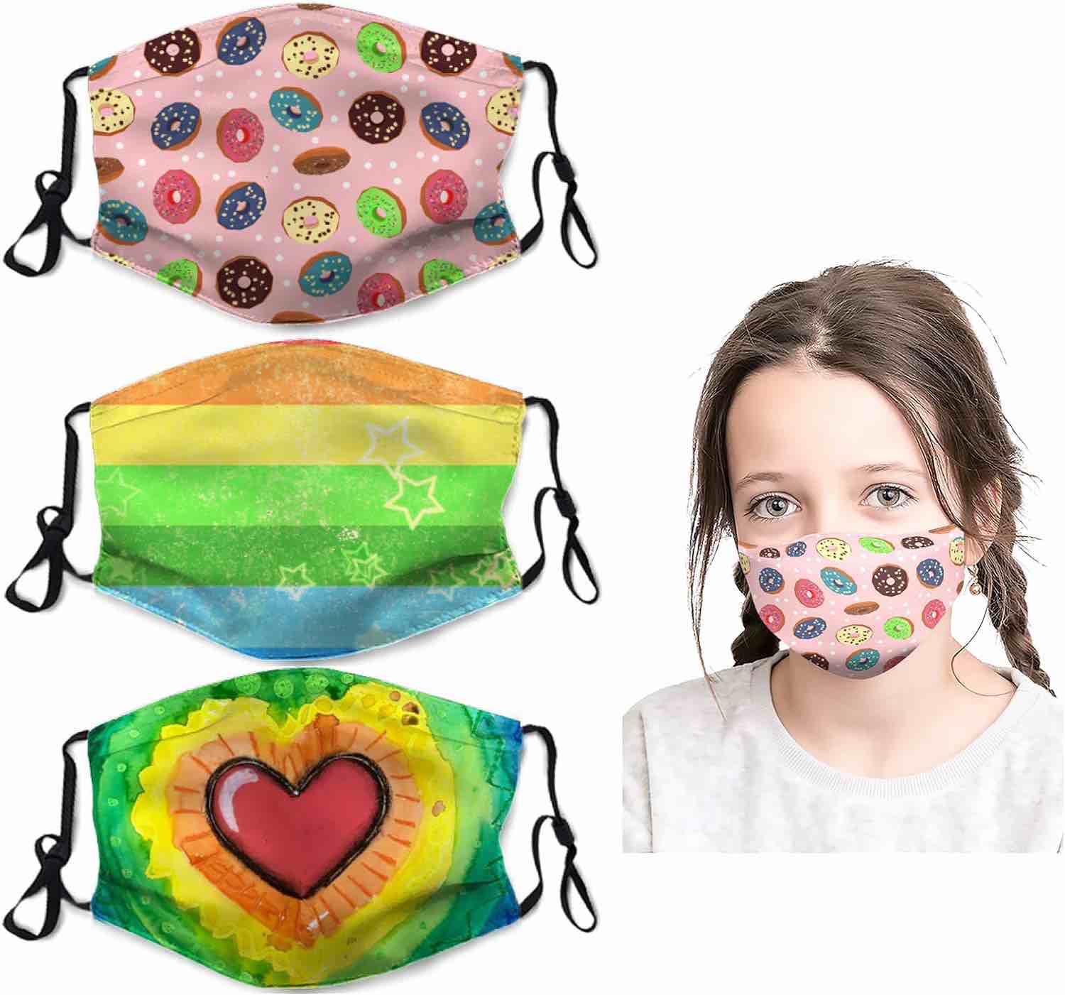 3 Packs Big Kids Reusable Face Mask Cute Pattern Washable Breathable ...